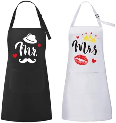 ROSEMO Pack of 2 Mr. & Mrs Kitchen Aprons, Couples Kitchen Apron with ...