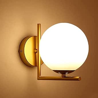 SVDK Corded Electric White Golden Modern Wall Lamp Iron Glass Globe ...