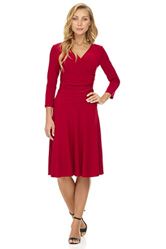 Rekucci Women's Slimming 3/4 Sleeve Fit-and-Flare Crossover Tummy ...