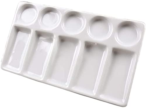 Amazon.com: Watercolor Palette Tray 10 Wells White Rectangle Ceramic ...