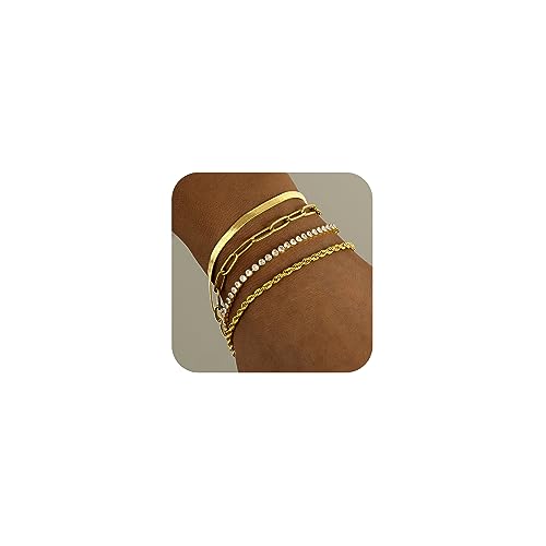 Gold Link Bracelets Sets for Women Girls, 14K Gold Plated Dainty ...