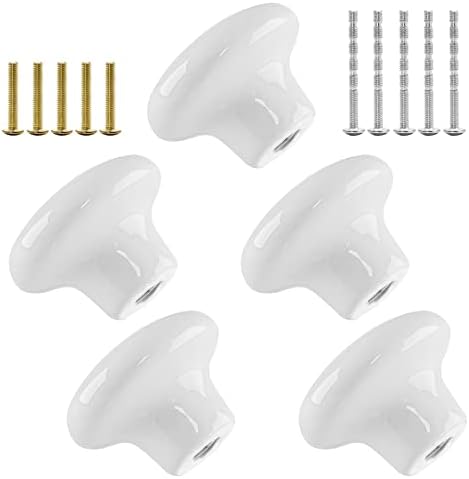 Qjaiune 5pcs Ceramic Cabinet Knobs White Drawer Knobs, Round Shaped Dresser Knobs Cute Kitchen ...