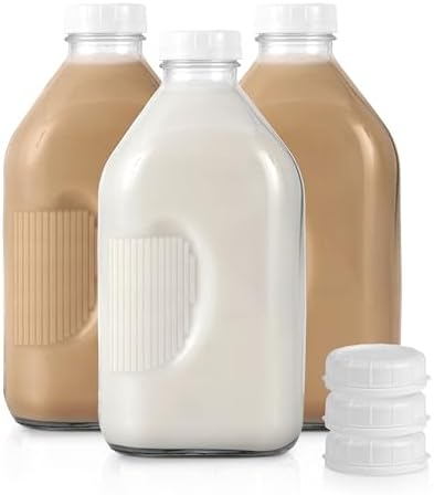 Amazon.com: Stock Your Home Liter Glass Milk Bottle with Lid (4 Pack ...