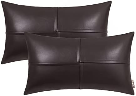 Amazon.com: BRAWARM Faux Leather Throw Pillow Covers 12 X 20 Inches ...