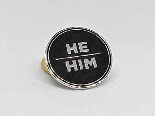 Amazon.com: He Him Pronoun Pin Black and Silver Circular Hard Enamel ...