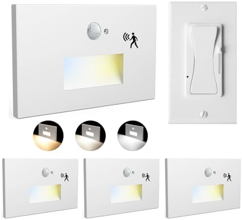 Raxjov 8 Pack Motion Sensor LED Step Lights, 3 Color Stepless Dimmable ...