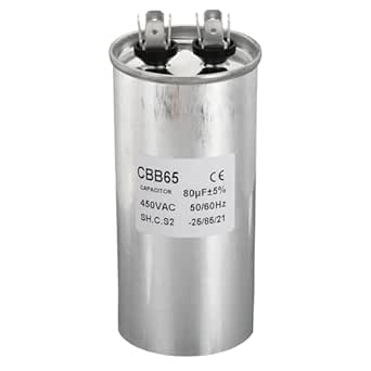 PATIKIL 80uF 80MDF 450VAC Fan Start Capacitor, CBB65 Circular Run Capacitor for Air Conditioner ...