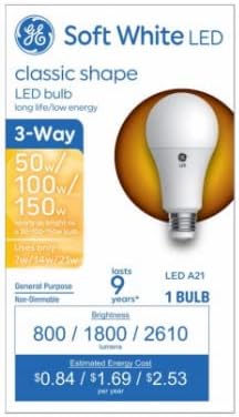 GE 93130567 LED 3-Way Light Bulb, A21 Medium Base, Soft White, 7/14/21 ...