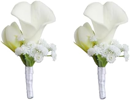 Amazon.com: Jackcsale Set of 2 Calla Lily Boutonnieres for Men Wedding ...