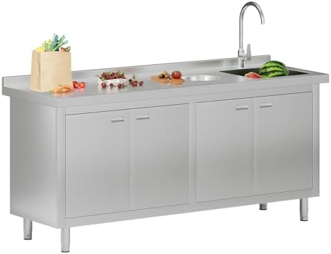 Jocisland 72" x 24" x 33.5" Stainless Steel Utility Sink with Cabinet ...