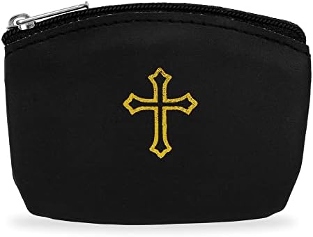 Amazon.com: Black Rosary Pouch with Zipper & Gold St. Thomas Cross ...