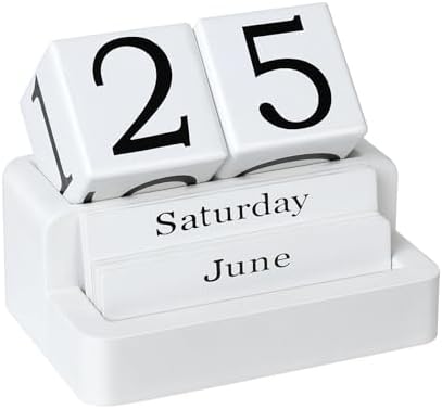 EASEYA Wooden Block Calendar for Desk, Daily Desktop Perpetual Desk ...