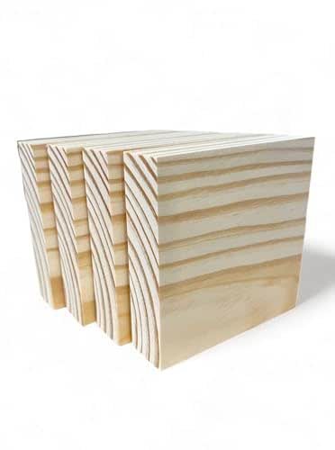 Amazon.com: 4 Pack Unfinished Wood Blocks for Crafts, 4 X 4 X 1 3/8 ...