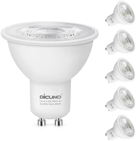 DiCUNO GU10 LED Bulbs Cool White 6000K, 4.5W 380LM Energy Saving GU10 ...