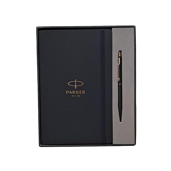 Parker Classic Matte Black with Gold Trim Ball Pen Notebook : Amazon.in ...