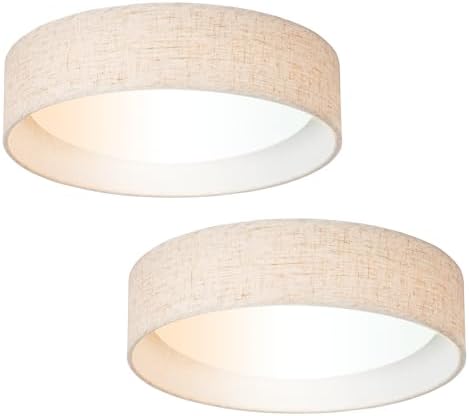 CALOKES 13" LED Linen Flush Mount Ceiling Light, Set of 2, 24W 3CCT ...