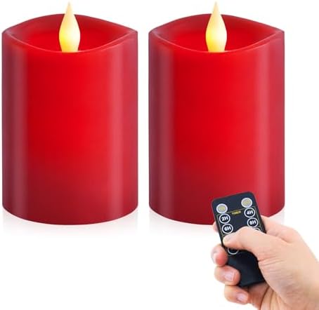 Amazon.com: smtyle 4x4 Red Candles Pillar Flameless Set of 2 Flickering ...