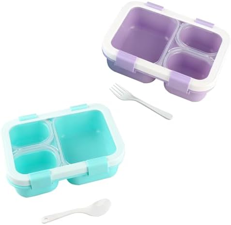 Doafoce 2 Piezas Fiambrera con 3 Compartimentos y Cubiertos Bento Box ...