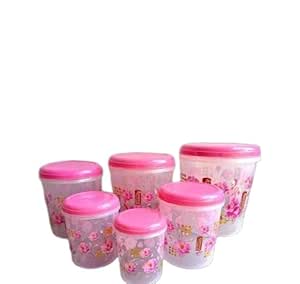 6 Pcs Plastic Container Set with Beautiful Design (11KG, 7KG, 5KG, 3KG, 2KG, 1KG Mixer Grocery ...