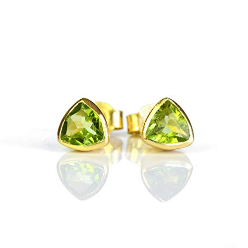 Amazon.com: Peridot triangle stud earrings, everyday earrings, Vermeil ...
