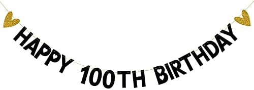 Amazon.com: HAPPY 100TH BIRTHDAY Banner,Pre-Strung,Black Paper Glitter ...