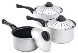 Cookworks Easy Strain Non-Stick Carbon Steel 3-Piece Pan Set (8612627 ...