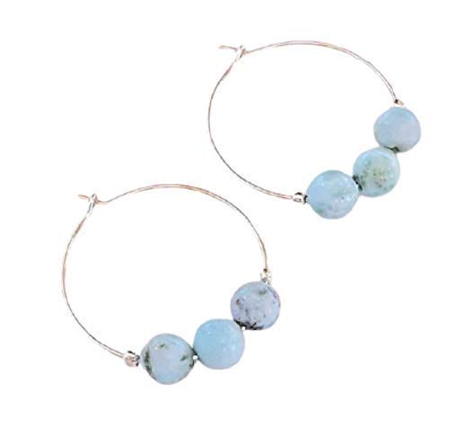 Amazon.com: Sterling Silver Light Blue Larimar Gemstone Hoop Earrings ...