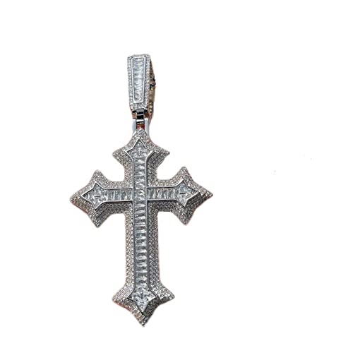 Amazon.com: Ssjewel Iced Out Cross Pendant Round & Baguette Cut Diamond ...