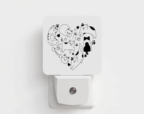 Amazon.com: Cat Collage Heart Night Light, Cat Night Light, Plug In ...
