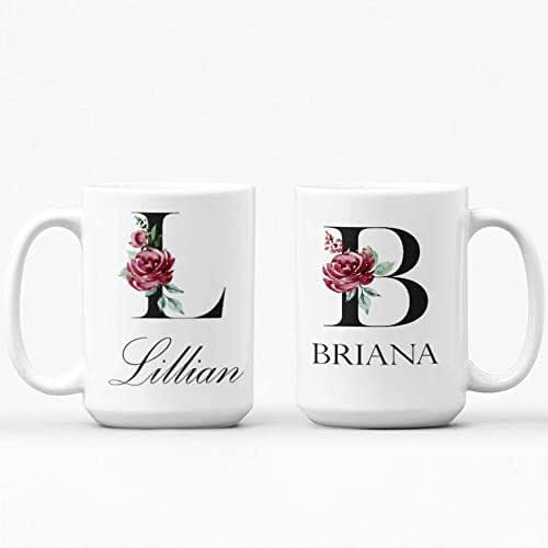 Amazon.com: Personalized Mug with Floral Inital and Name, Letters A-Z ...
