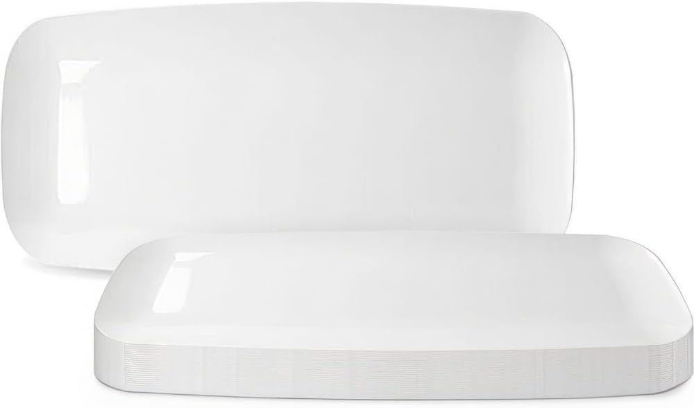 Amazon.com: White Plastic Rectangular Plates With Flat Raised Edge ...