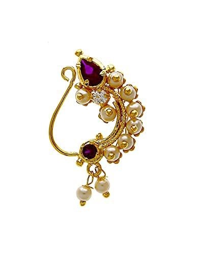 Buy Anuradha Art Pink Colour Traditional Maharashtrian Nath | Clip-On ...