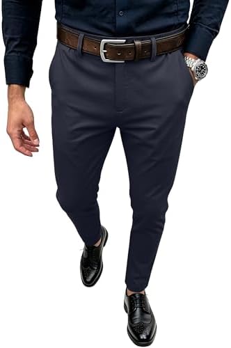 DOWMQ Mens Dress Pants Formal Slim Fit Trousers Stretch Expandable ...