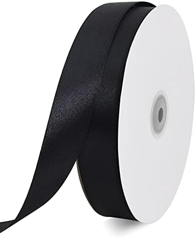 Weirui 4 Rolls Black Fabric Ribbons Solid Color Satin Ribbon Glossy ...