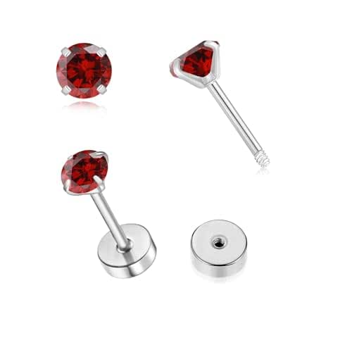 Amazon.com: Tiny CZ Screw Flat Back Stud Earrings for Women Men ...