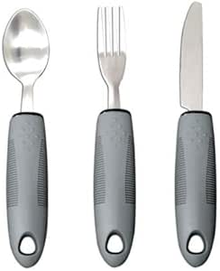 Easy Grip Cutlery Set of 3 Gray Disability Aids with Knife Fork Spoon ...