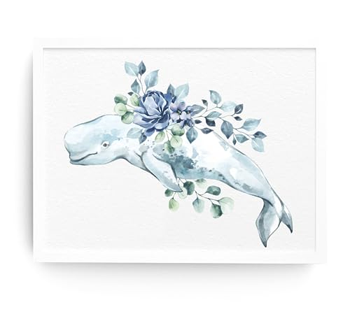 Amazon.com: Watercolor Beluga Whale Wall Art Print Poster Unframed ...