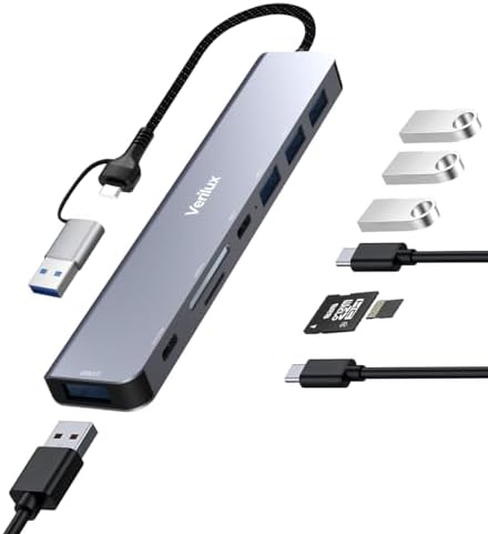 Verilux® USB HUB 3.0 for PC 8 in 1 USB C HUB for Macbook Pro Air with 2 ...