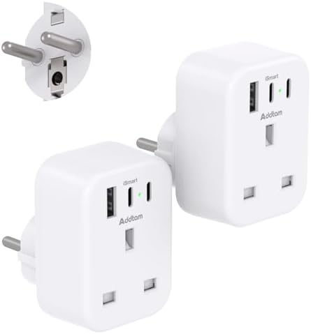 [2 Pack] UK to European Plug Adapter with 3 USB Ports(2 USB C), EU ...