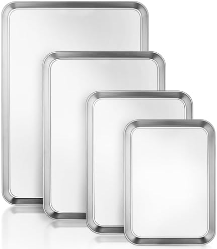 Baking Tray Set of 4, Stainless Steel Oven Trays Rectangle Cookie Sheet ...