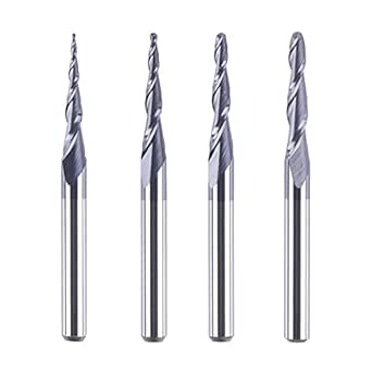 SpeTool 4 Stück 2 Flöten Kugelkopffräser mit Konischer Spitze Fräser CNC Gravierfräser R0,25mm-1 ...