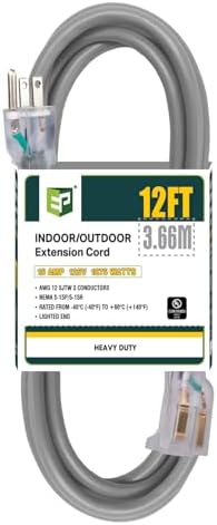 Amazon.com: EP 12 Ft Lighted Outdoor Extension Cord - 12/3 SJTW Heavy ...