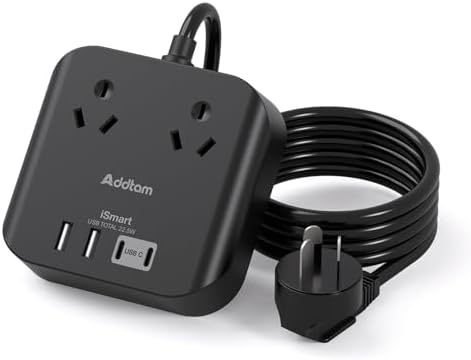 Addtam Black Power Board, 2-Outlet Power Strip, Powerboard with 4 USB ...