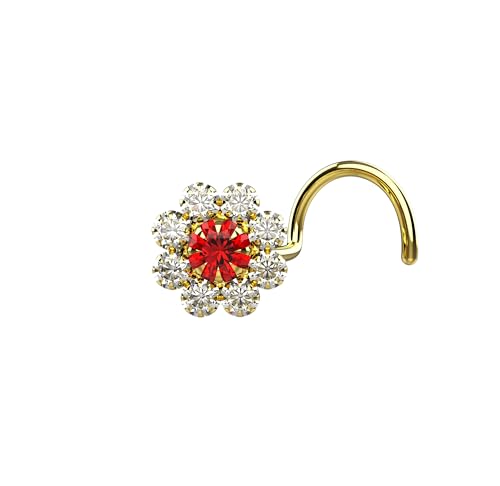 Amazon.com: 20 Gauge Red Gems Flower Nose Stud Gold Plated Flower Tiny ...
