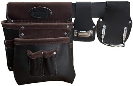 Rolson 68865 Full Grain Leather Tool Pouch with Belt, Tape, Hammer ...