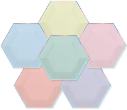 Amazon.com: AnyDesign 30Pcs Pastel Hexagonal Paper Plates with Metallic ...