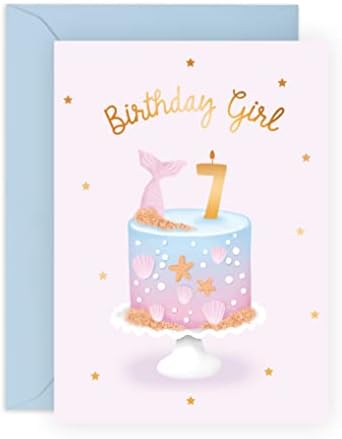 Old English Co. 7th Birthday Card for Girl with Pastel Mermaids - Cute ...