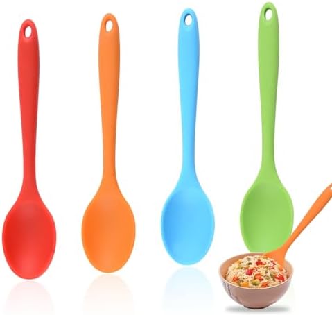 4 Pieces Silicone Spoons, 11inch Long Handle Mixing Spoons Heat ...