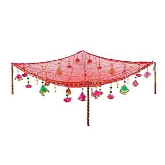 Buy HALDI MEHENDI SHAADI Red Dulhan Entry Chaddar with 4 Decorated ...