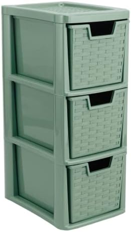 Small Green Plastic Rattan 3 Drawer Mini Storage Tower Unit Home Office ...